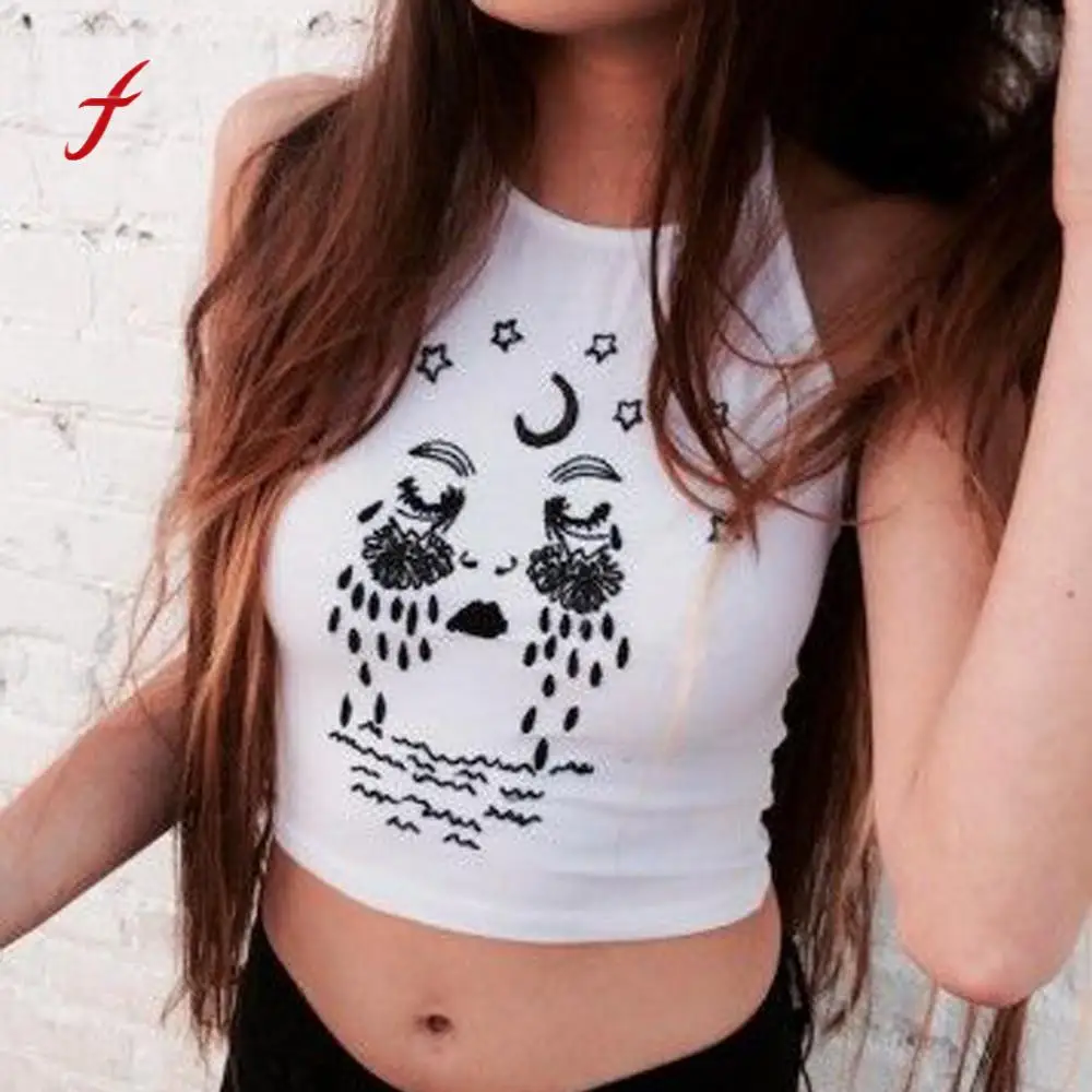 Feitong Summer Womens Sexy Specail Print Crop Tops Sleeveless