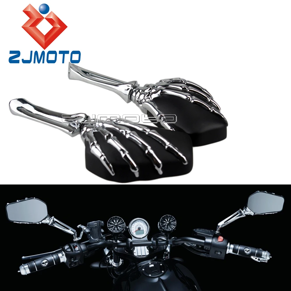 Motorcycle-Skeleton-Skull-Hand-Side-Mirrors-Rearview-Mirror-For-Softail ...