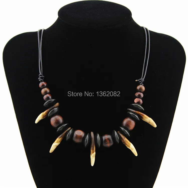 Tribal-Fangs-Wolf-Tooth-Pendant-Leather-Chain-Beaded-Necklace-Surfer ...