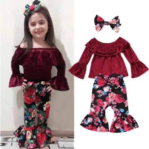 Newborn Kid Baby Girl Floral Flare Sleeve Clothing Set Clothes Tops ...