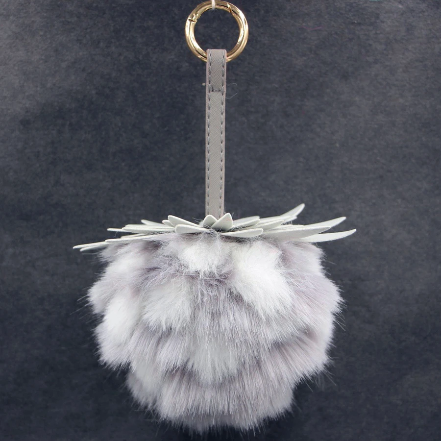 13cm Faux Rabbit Fur Pom Pom Pineapple Pendant Key Chain Gold Ring ...