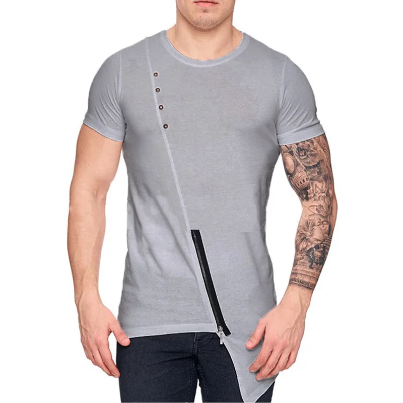 Kavs Joamber mens longline side zipper hem men t shirt slim fit t shirt ...