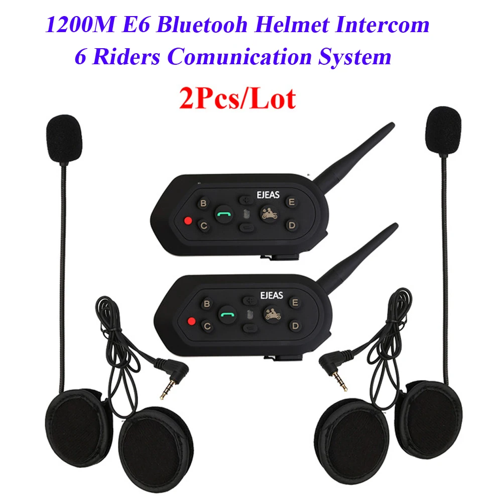 2 Pcs New EJEAS E6 Helmet Intercom 6 Riders1200M Motorcycle Bluetooth ...