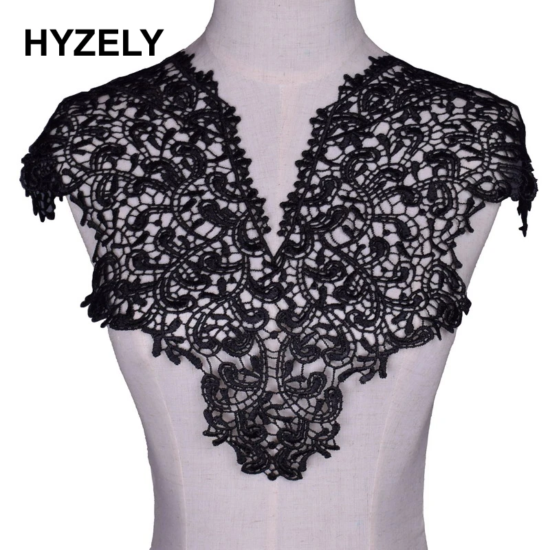 1 piezas de tela de encaje negro Venecia Floral Applique bordado Trim ...