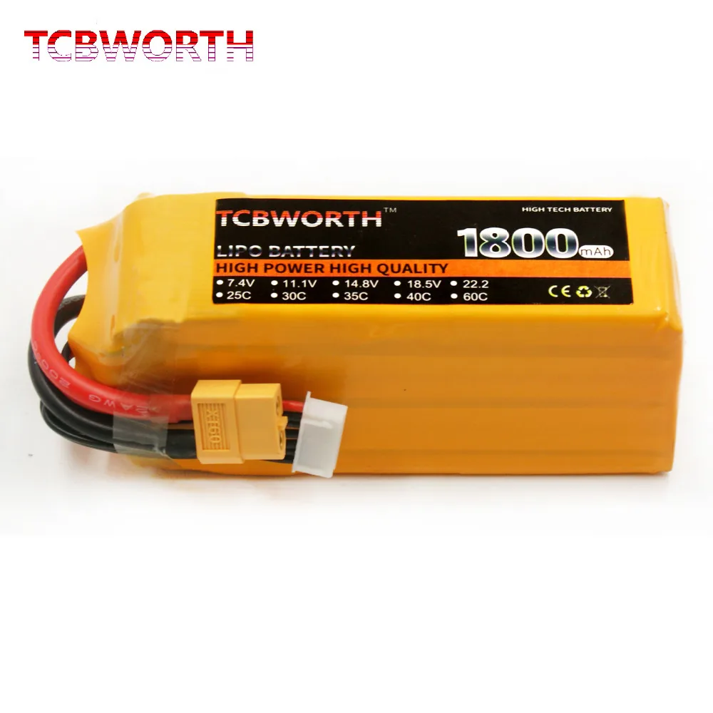 TCBWORTH Batteries 6S 22.2V 1800mAh 30C Burst 60C RC LiPo Battery For RC Airplane Drone ...