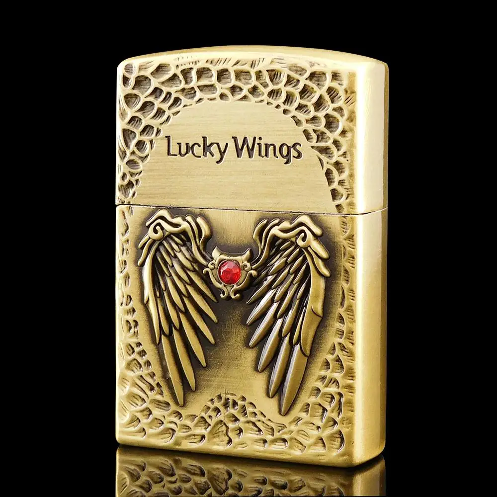 Angel Wings Lucky Wings Vintage Metal Flint Gas Lighter Refillable ...