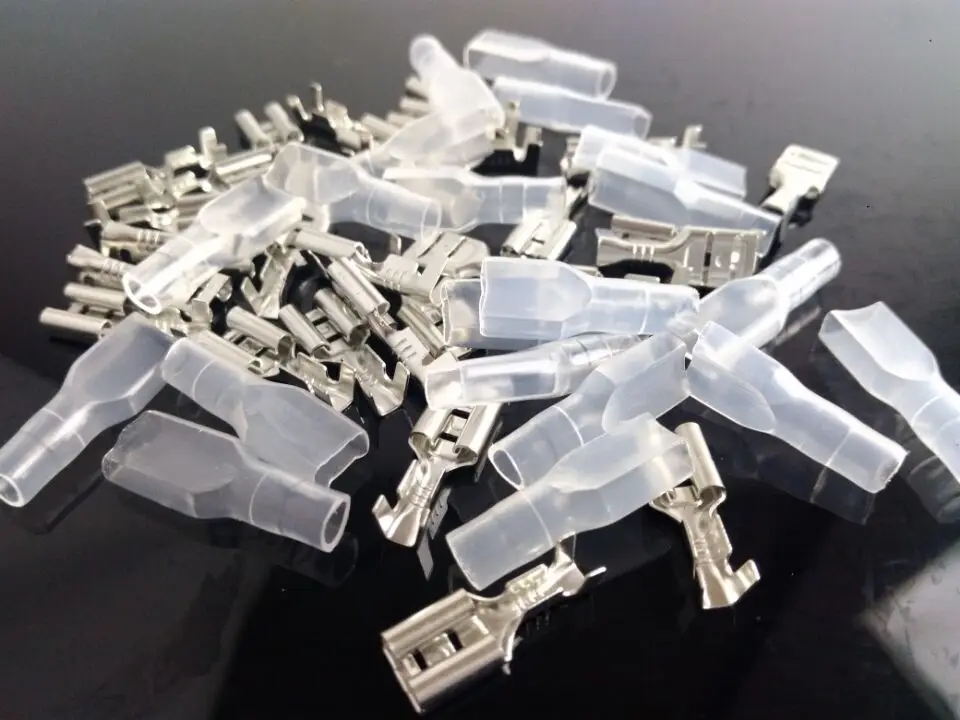 100pcs/lot 6.3 the plug spring insulated terminal cold terminal with ...