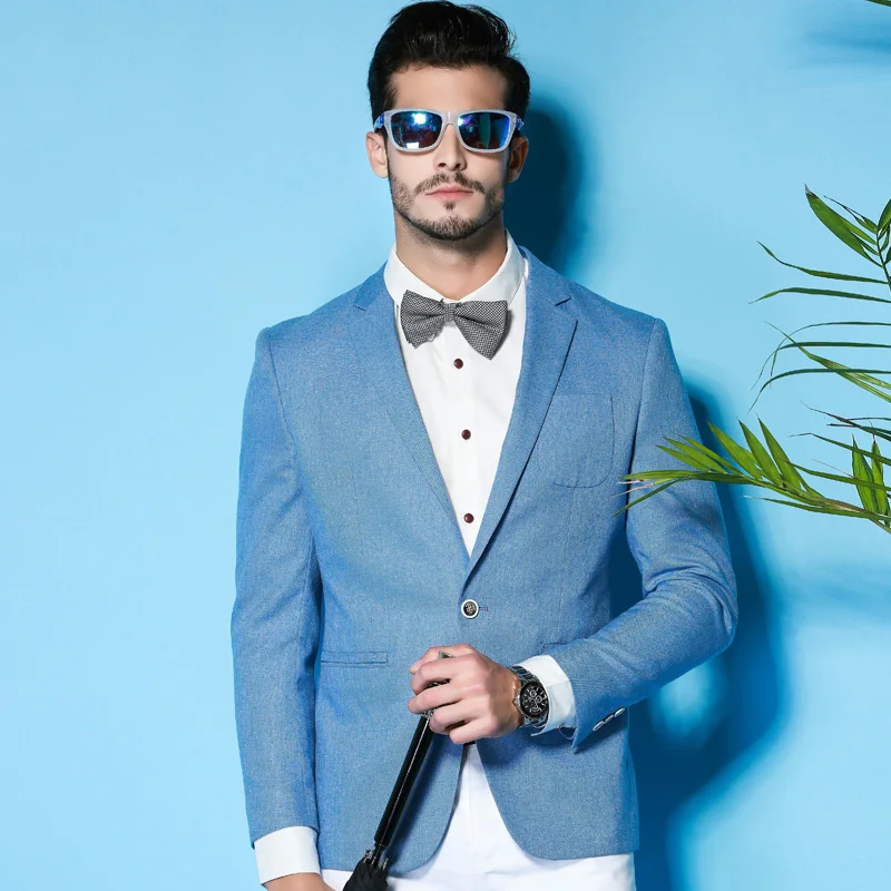 Brand Clothing Suit Jacket Men Formal Single Button Blue Mens Causal Business Suits Blazers