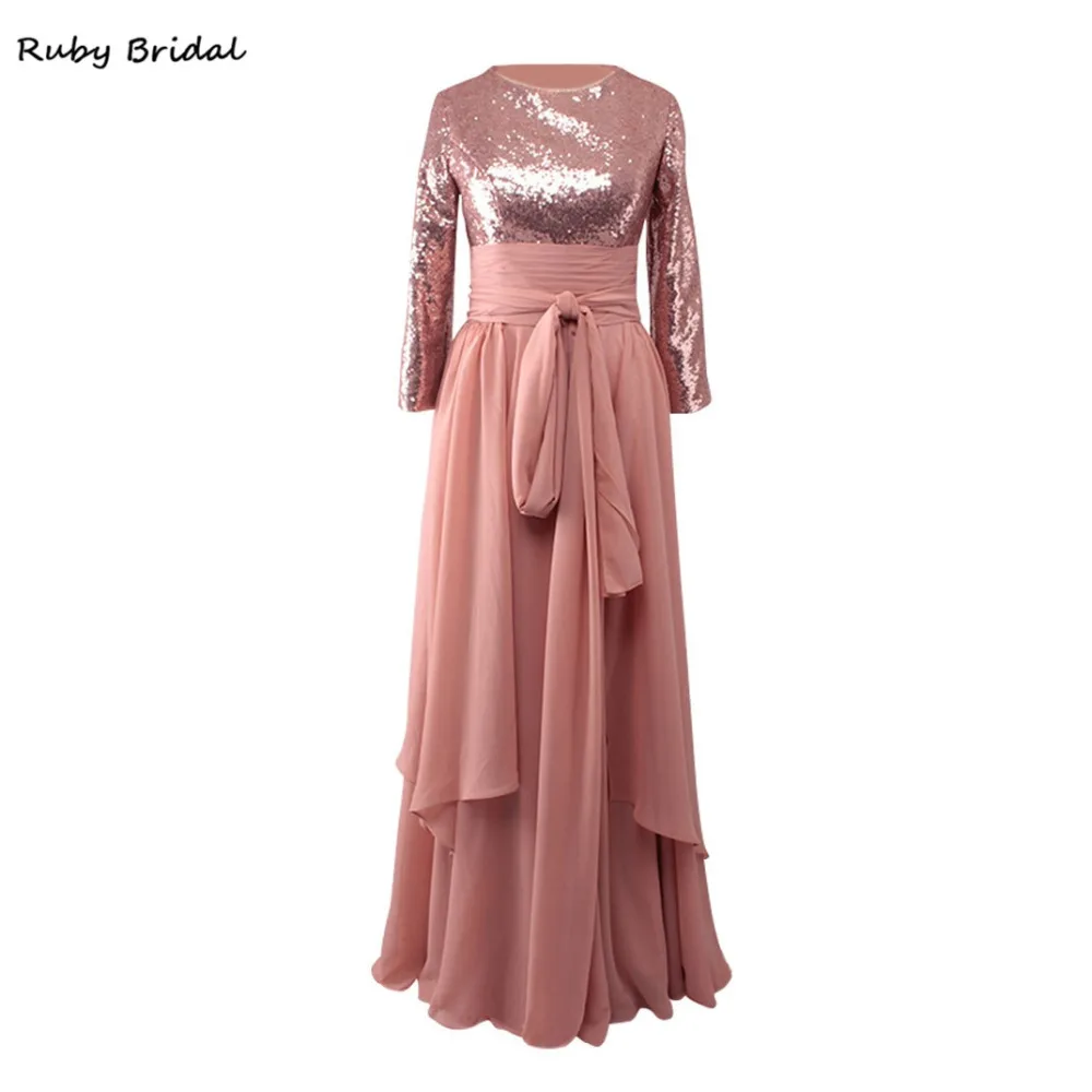 Ruby Bridal Long A line Chiffon Sequins Pleats Evening Dresses Vestido ...