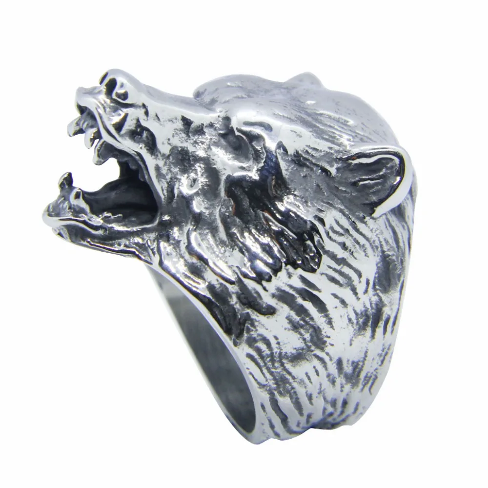 Drop Ship 316l Stainless Steel Punk Party Polar Bear Ring Bad Ass Mens Jewelry Fashion Wolf Ring