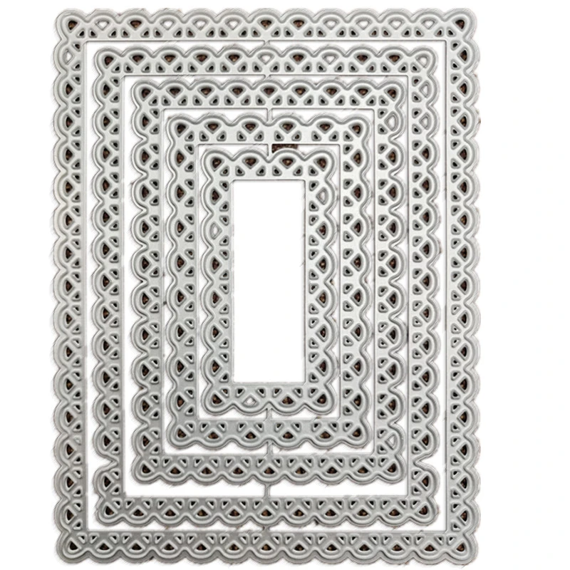 Nested Stitched Scallop Rectangle Frame Metal Cutting Dies Diy Etched ...