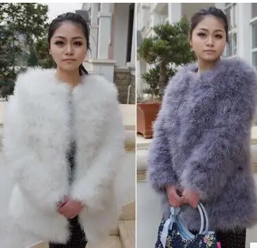 Factory Price Women long 70cm Ostrich Feather Fur coats Candy Color ...