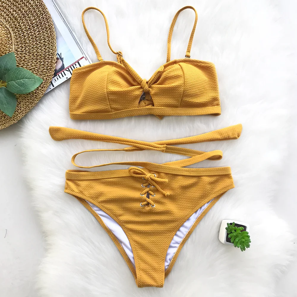 Cupshe Old Melody Lace Up Bikini Set High Waisted Swimsuit Bathing Suit