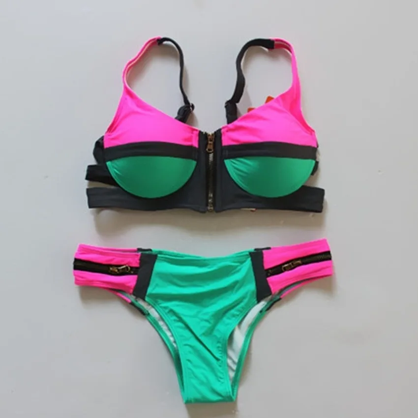 Summer New Swimwear Patchwork Zipper Bikini 2017 Sexy Biquini Sandy