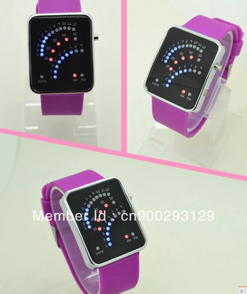 New LED light watch Dot Digital Unisex watches purple silicon Luxury 29 ...