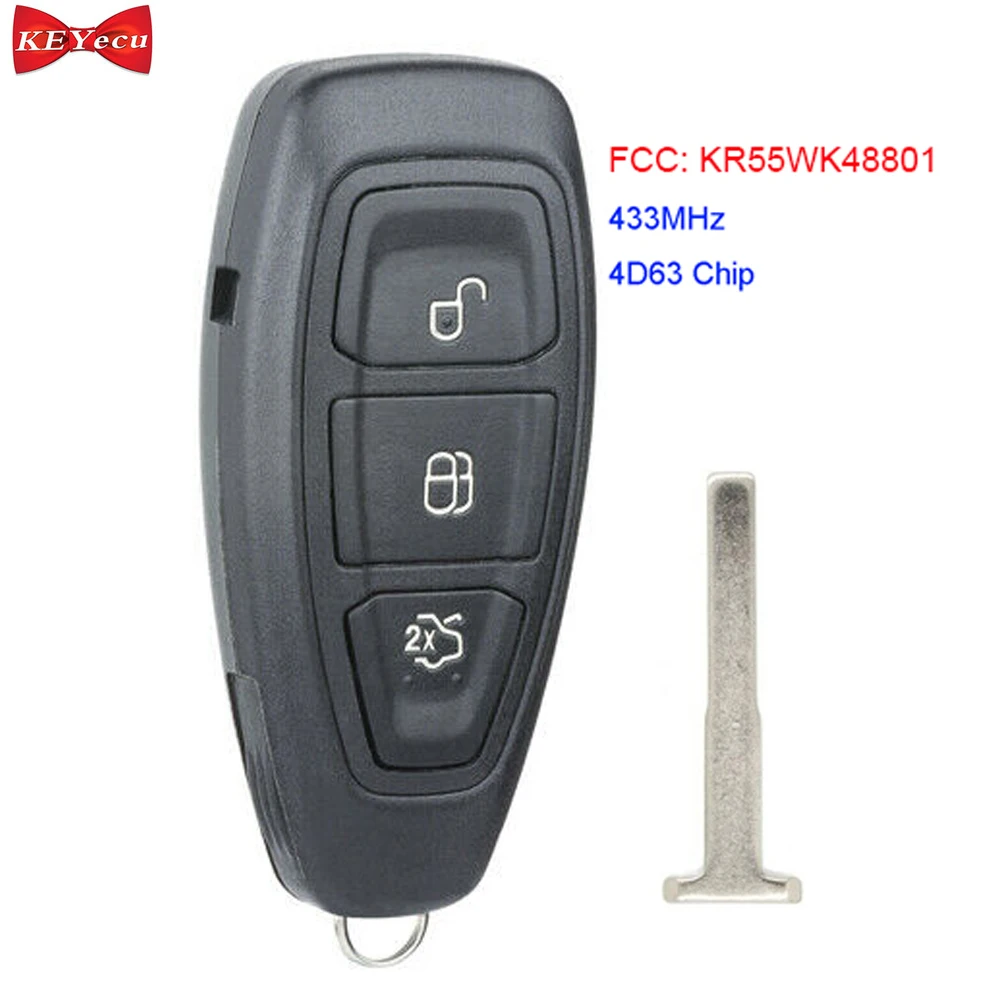 KEYECU for Ford Focus Fiesta C Max Replacement Remote Control Car Key ...