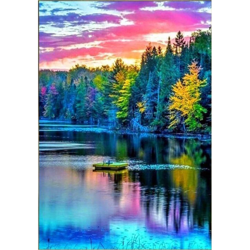 Kexinzu pintura de diamante 5D Diy "paisaje de lago", cuadrados o ...