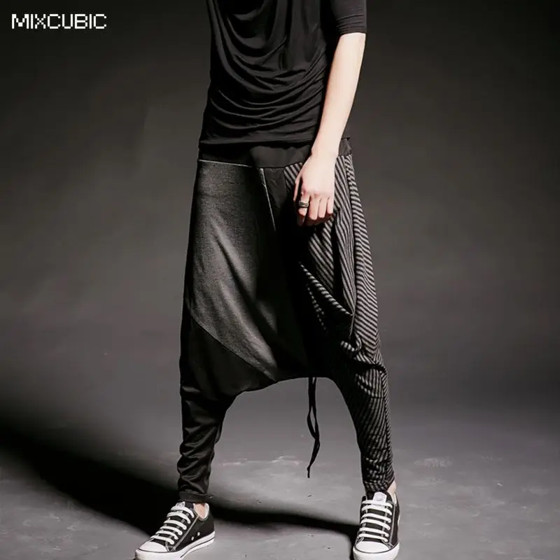 Mixcubic Spring England Style Unique Stitching Stripes Harem Pants Men
