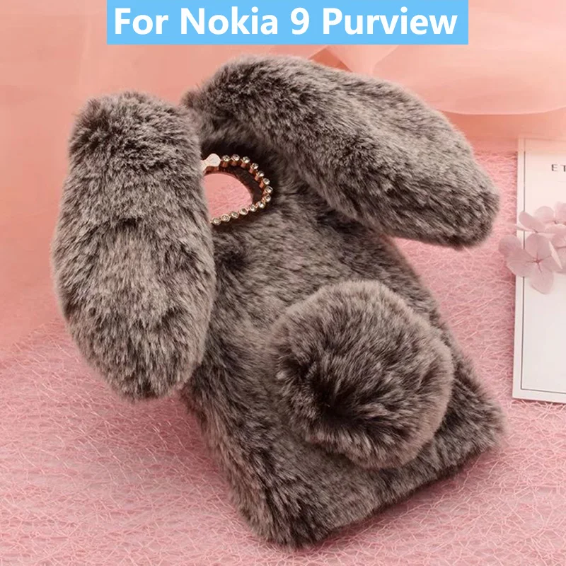 Plush Bunny Case for Nokia 9 Purview Soft Fur Cute 3D Rabbit Ears TPU ...
