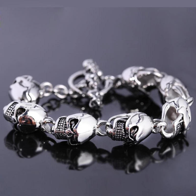 7 Skull Bracelets Stainless Steel Skulls Head Chain Bracelet Men Gothic ...