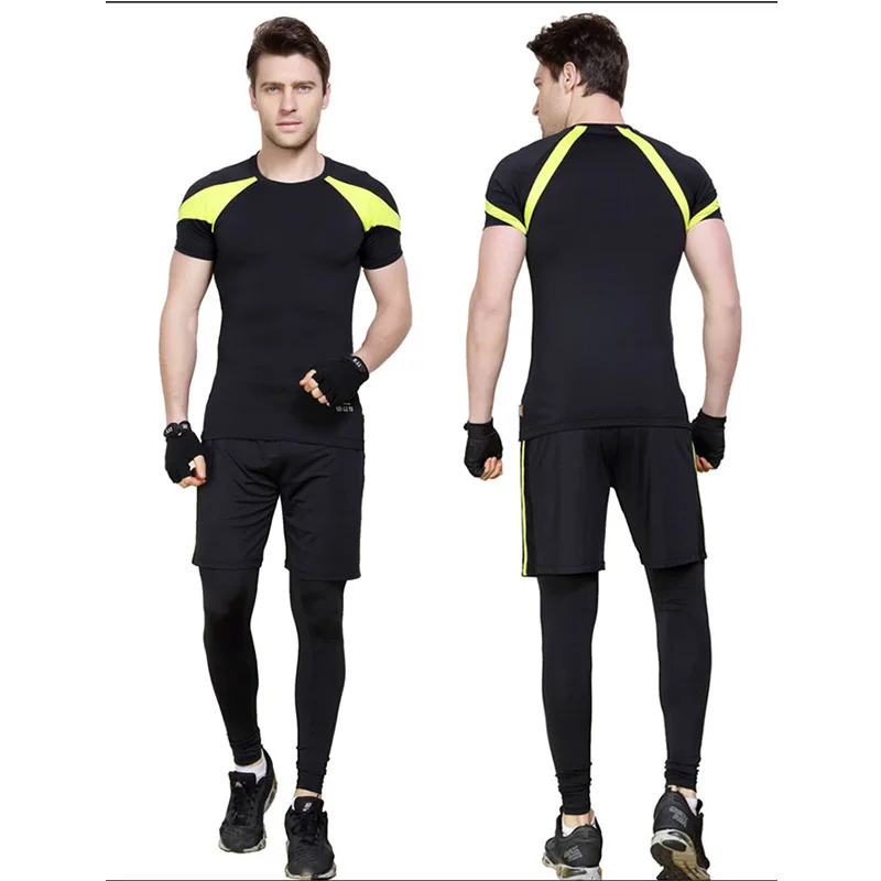 Training Clothing Set Men's Sports Set Fitness Quick Dry top +shorts ...
