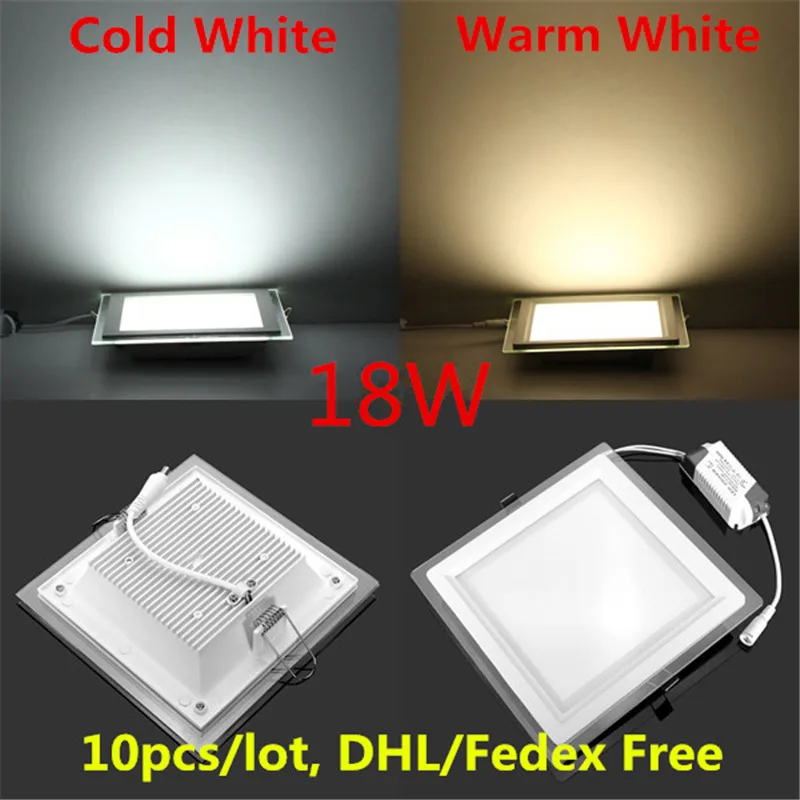 10pcs/lot 18w Led Ceiling Panel Light Recessed Downlight Glass Panel ...