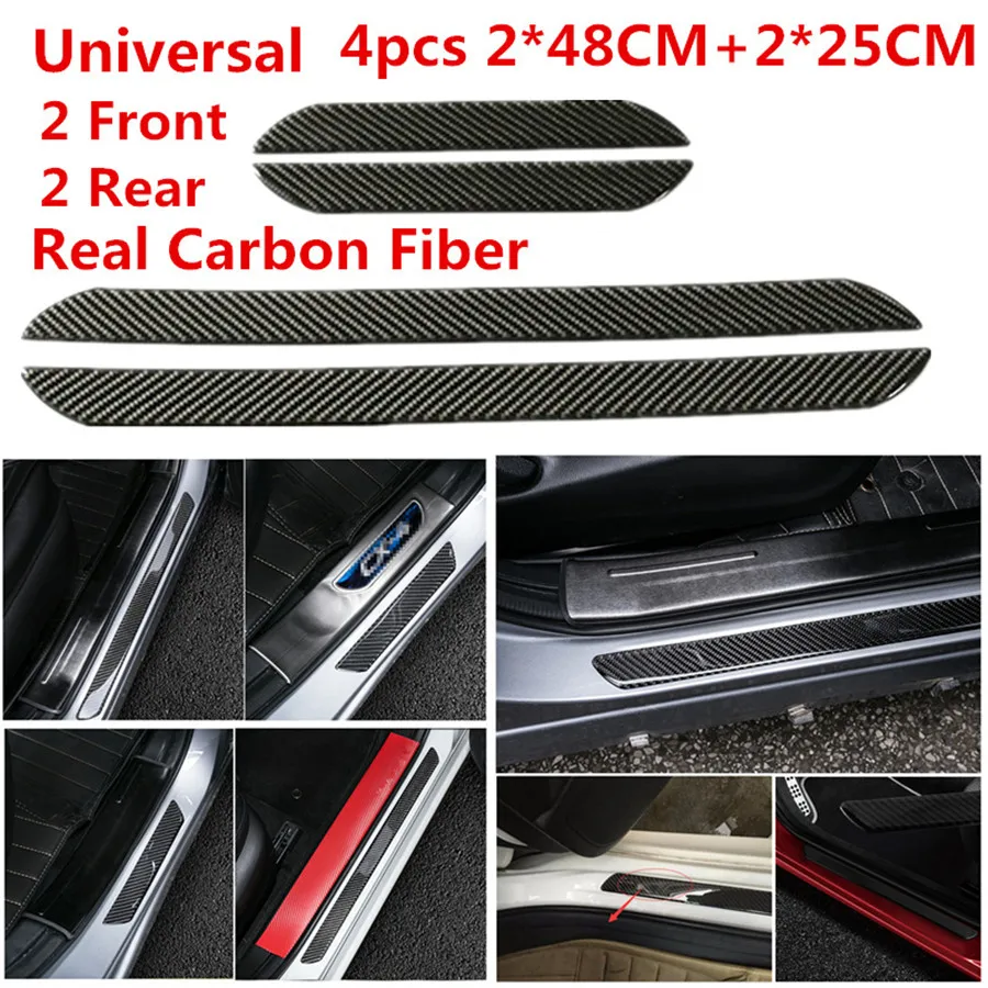 유니버설 자동차 스타일링 48cm 25cm 실제 탄소 섬유 전면 후면 자동차 스커프 플레이트 도어 씰 커버 패널 스텝 프로텍터 무료 배송 4 개입protector