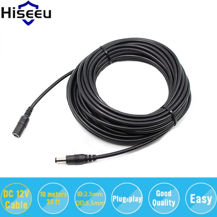 Hiseeu 30FT 10M/5M/3M 5,5mm x 2,1mm x 5,5mm/2,1mm 12V DC macho Cable de extensión hembra Cable ...
