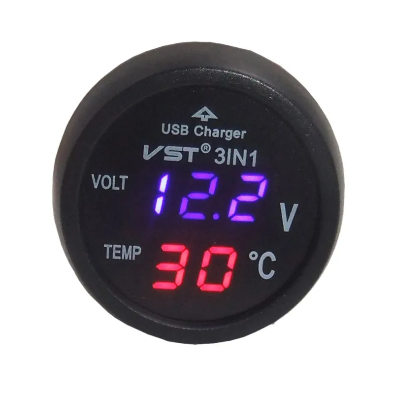 3 in 1 Digital LED Car Voltmeter Thermometer Auto Car USB Charger 12V ...