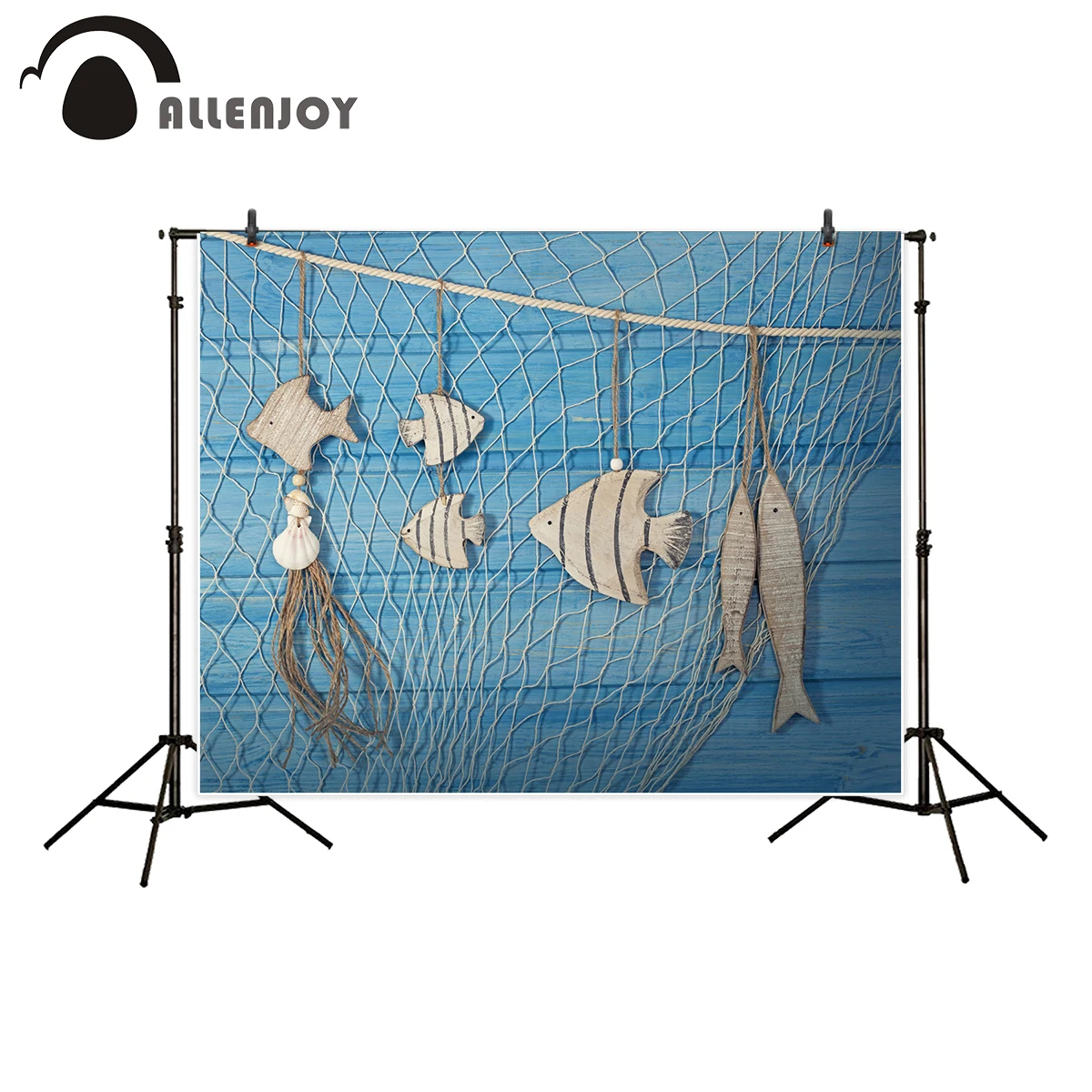 Allenjoy photography backdrop Blue wooden fish net fish type ...