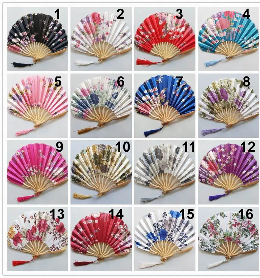 100PCS Japanese Flower Floral Fabric Folding Hand Fan Party Wedding ...