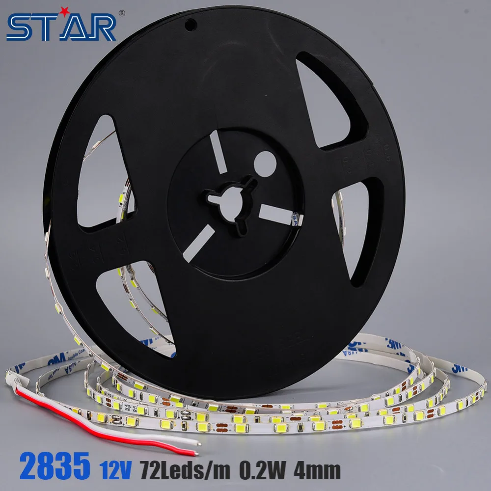 5m/roll Slim 4mm Width SMD2835 72leds/m 0.2w/led Flexible LED Strip ...
