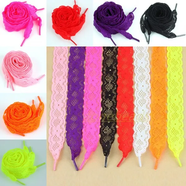 1 Pair 44"L 110cm Long Flat Coloured Lacy Shoes Boot Laces Shoelaces ...