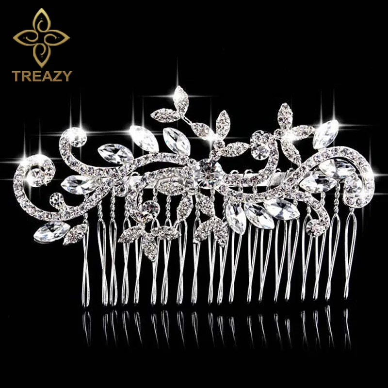 Treazy Beautiful Floral Wedding Hair Jewelry Silver Plated Imitated
