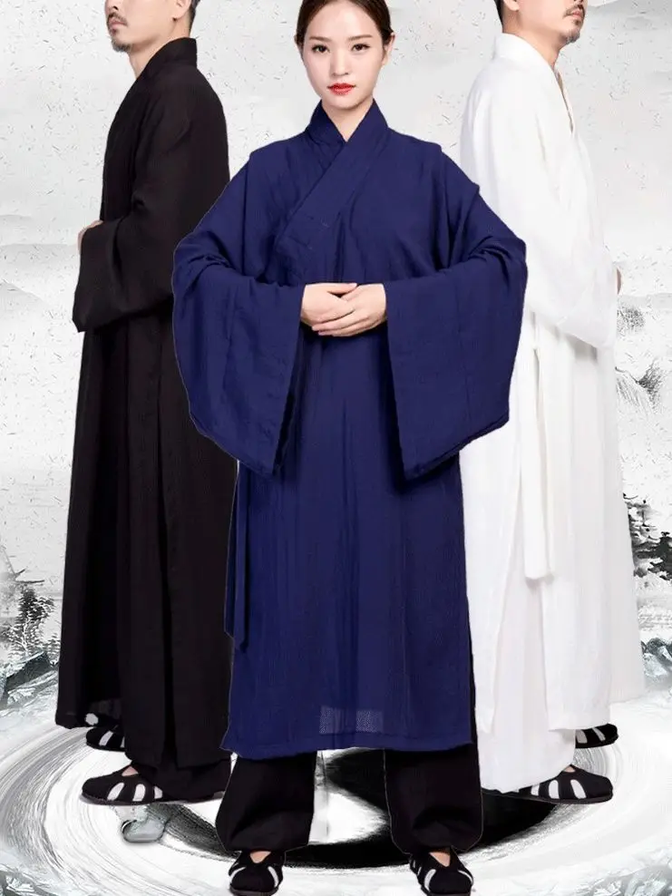unisex high quality linen Taoist gown priest clothing cassock tai chi ...