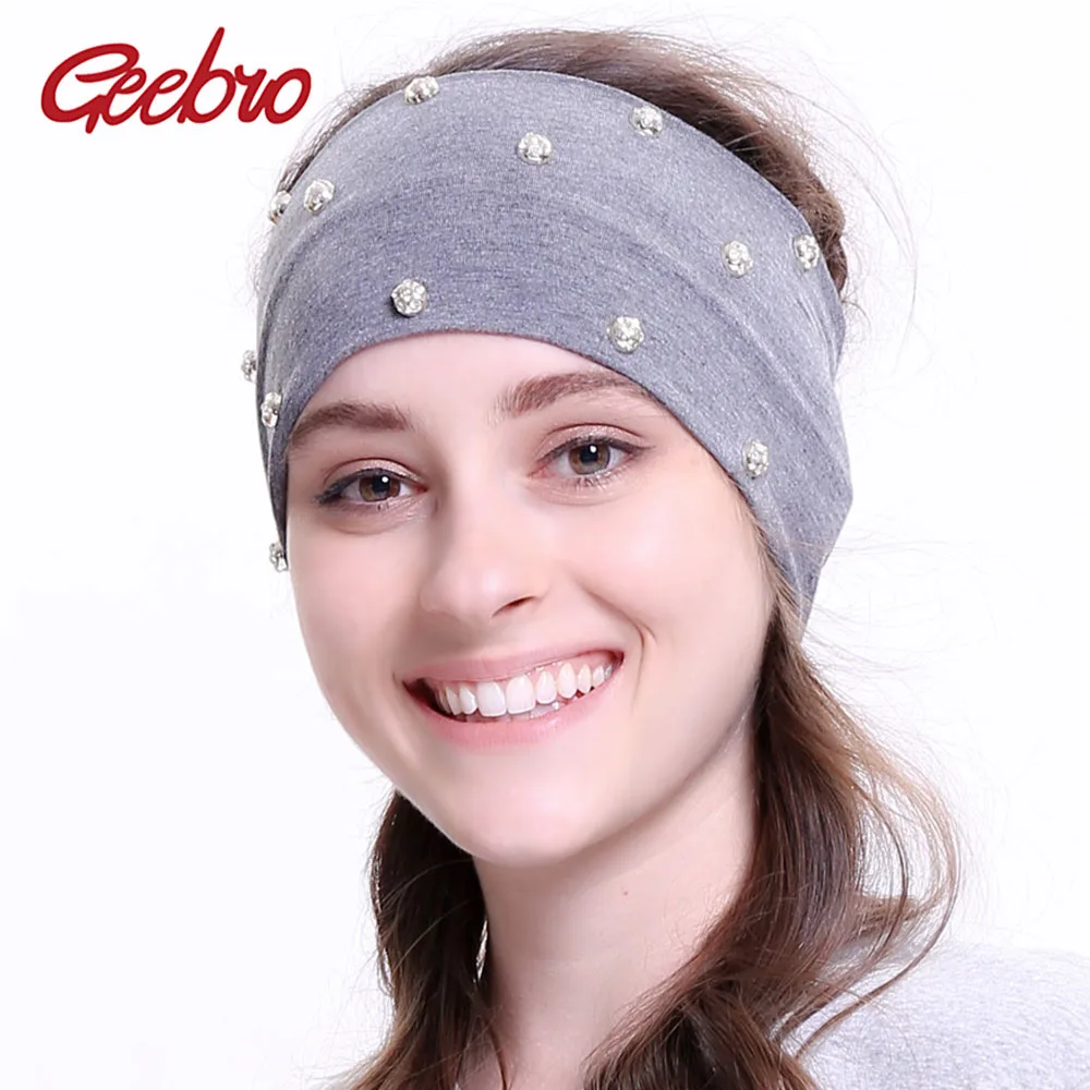 Geebro Women Crystal Rhinestones Hair Headband Ladies Plain Color
