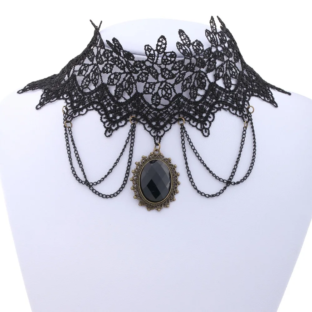 Gótico de Halloween prom cuello Encaje vintage Steampunk negro Encaje ...
