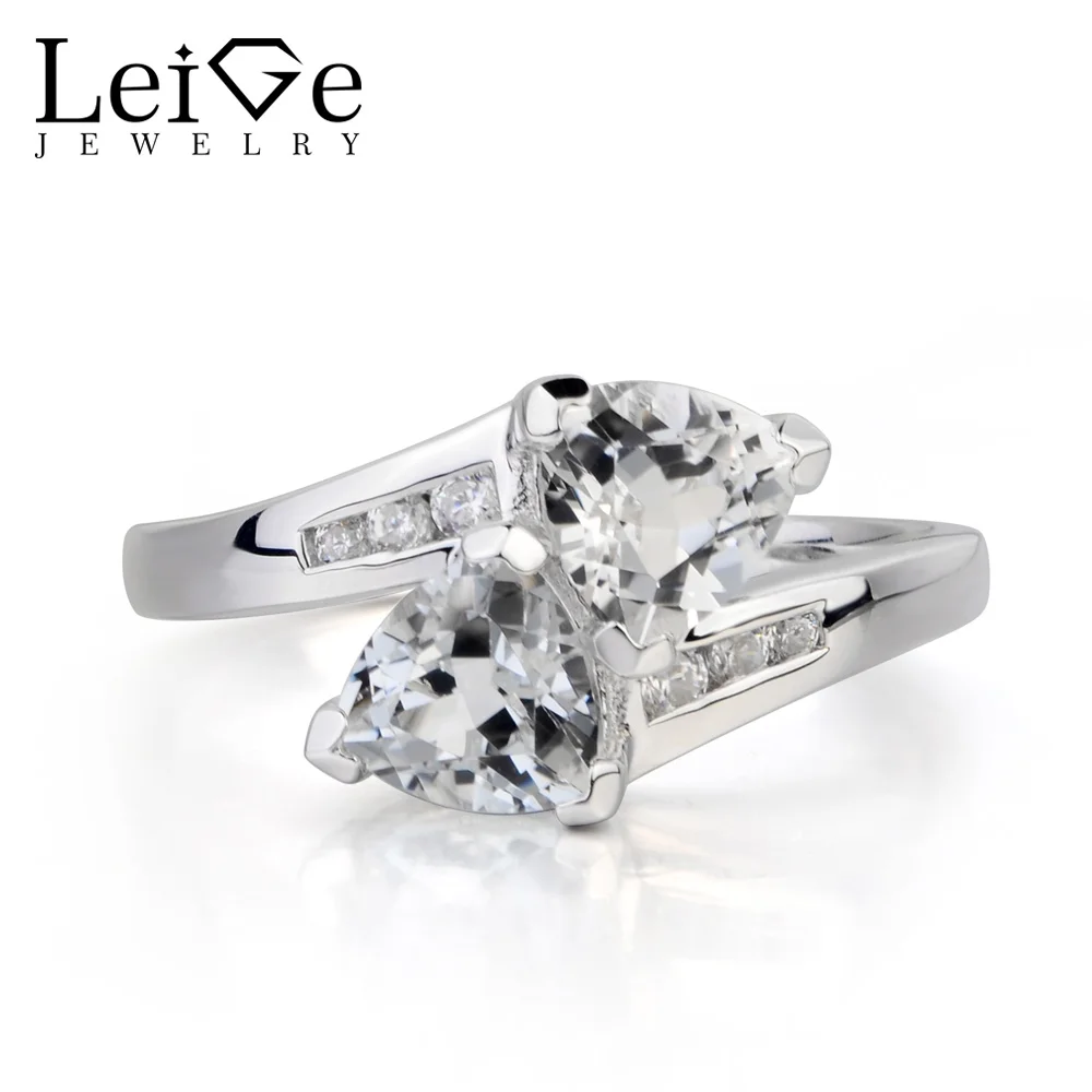 Leige Jewelry Anillo de topacio blanco Natural auténtico, piedra de ...