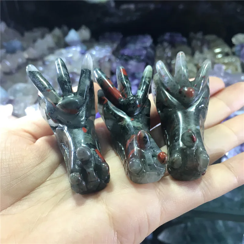 1pcs natural africa blood red stone hand carving dragon head figurine ...