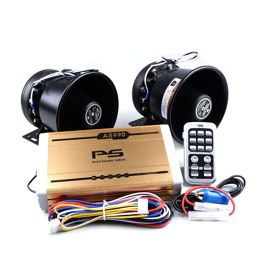 400W 12V Police Siren Gold AS990 Electrical Car Siren + 2pcs Stainless ...