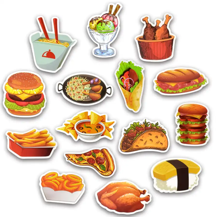 50 PCS Tasty Fast Food Stickers Toys for Children Hamburger Fries Pizza ...