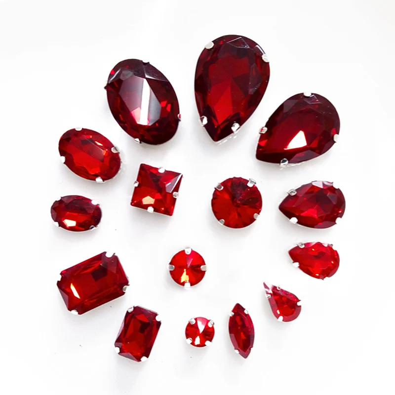 50 Pcs/Lot Mixed Size Red Glass Rhinestones For DIY Clothing Loose ...