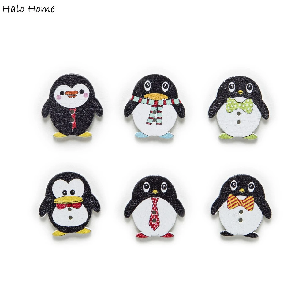 30pcs Mixed Cute Penguin Wood Buttons Sewing Scrapbooking Gift Clothing ...
