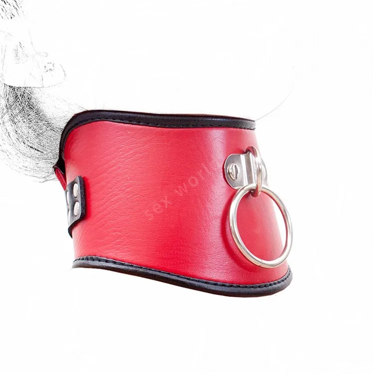 SM Bondage 520*100mm Red PU Leather Posture Neck Collar With Pull Ring ...