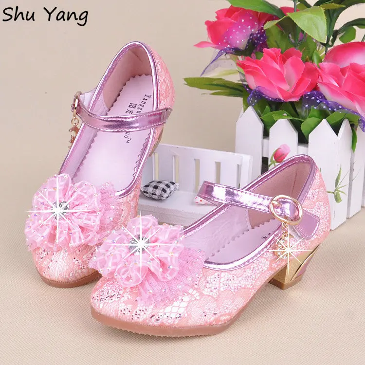 2015 5 6 Years little girls high heels children princess flower fashion ...