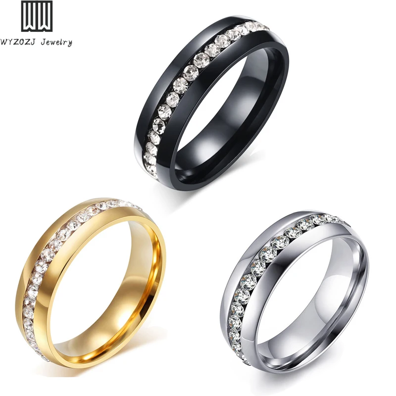 Fashion Jewelry gold Single Row Crystal Zircon Ring Gold Color Circular ...
