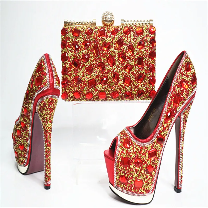G30 Red Top Fashion Crystal Woman High Heels Matching Purse Luxury ...
