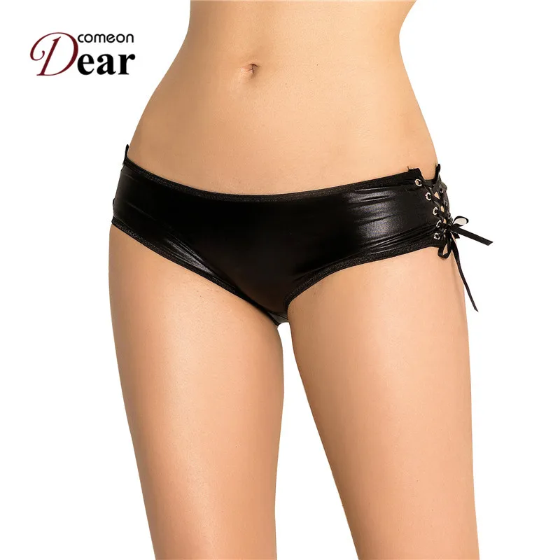 Comeondear Pa5125 Plus Size Leather Panty Open Croth Underwear Women Bandage Thong Panties