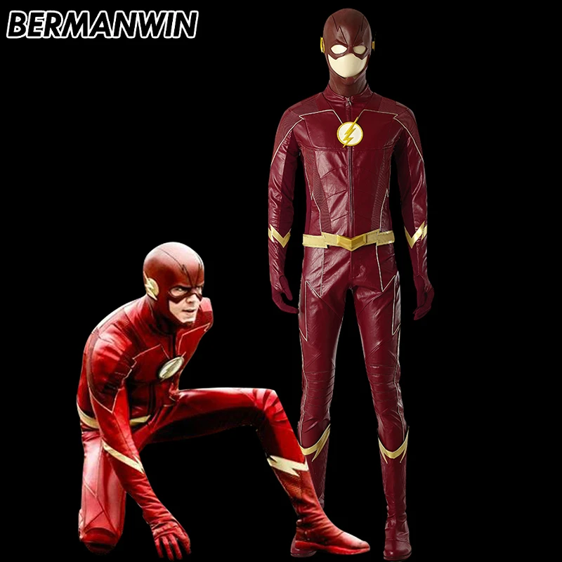 BERMANWIN High Quality The Flash Cosplay Costume Barry Allen Suit The ...