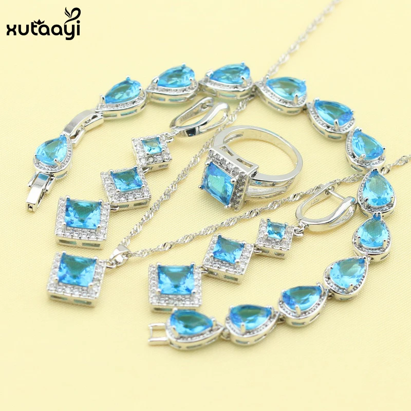 Xutaayi Blue Cubic Zirconia Sterling Silver Overlay Jewelry Sets ...